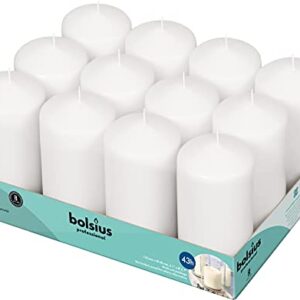 BOLSIUS 12 White Pillar Candles - 2.7 x 5.1 Inches Unscented Candle Set - 43 Hours - Dripless Clean Burning Smokeless Dinner Candle - Perfect for Wedding Candles, Parties and Special Occasions