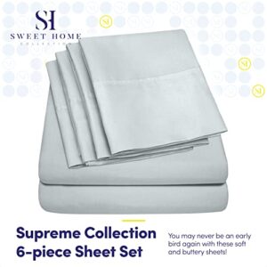 King Size Bed Sheets - 6 Piece 1500 Supreme Collection Fine Brushed Microfiber Deep Pocket King Sheet Set Bedding - 2 Extra Pillow Cases, Great Value, King, Porclain Blue