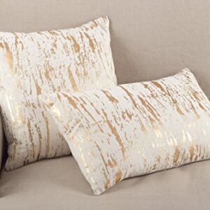 SARO LIFESTYLE 1612.GL1422B Distressed Metallic Foil Design Cotton Down Filled Throw Pillow, 14" x 22", Gold