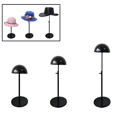 Queens 3 Pack Black Adjustable Height Hat Stand Organizer Metal Dome Shape Design Tabletop Wig Display Rack