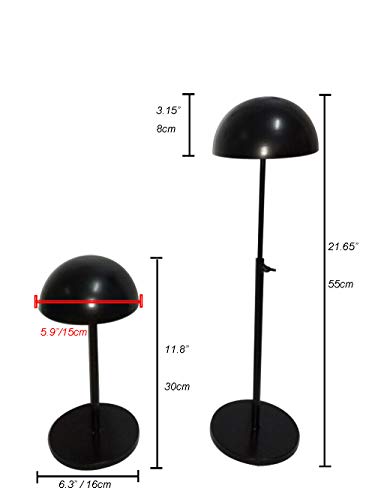 Queens 3 Pack Black Adjustable Height Hat Stand Organizer Metal Dome Shape Design Tabletop Wig Display Rack