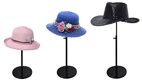 Queens 3 Pack Black Adjustable Height Hat Stand Organizer Metal Dome Shape Design Tabletop Wig Display Rack