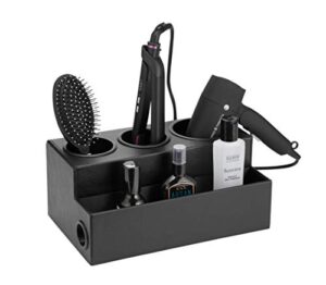 jackcubedesign hair dryer holder hair styling product care tool organizer bath supplies accessories tray stand storage bathroom vanity countertop with 3 holes(black) – :mk154c