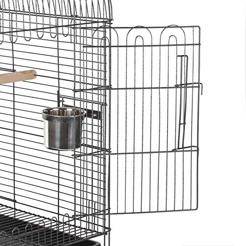 IKAYAA Large Bird Cage, Bird Cage for Parakeets, Cockatiel Cage, Parrot Cage, Medium Dome Open Top Bird Cage for Parrots, with Stainless Steel Bowl & Lockable Wheels