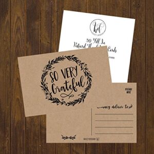 50 4x6 Rustic Kraft Thank You Postcards Bulk, Cute Matte Floral Thank You Note Card Stationery Set For Wedding, Bridesmaid, Bridal or Baby Shower, Teachers, Appreciation, Religious, Business, Holidays