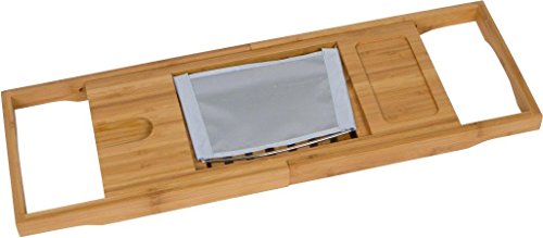 Trademark Innovations Adjustable Bamboo Tub Organizer Tray Bath Caddy, 28", Tan