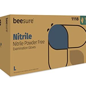 BeeSure BE1118 Nitrile Powder Free Exam Gloves, Large (Pack of 100),Strips