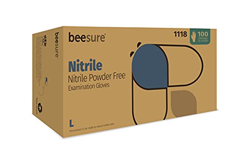 BeeSure BE1118 Nitrile Powder Free Exam Gloves, Large (Pack of 100),Strips