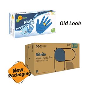 BeeSure BE1118 Nitrile Powder Free Exam Gloves, Large (Pack of 100),Strips