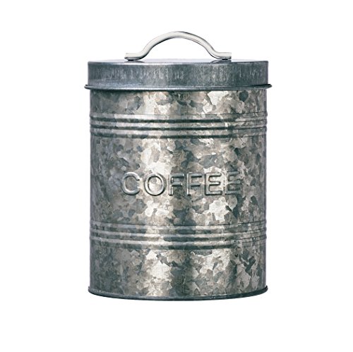 Amici Home Rustic Kitchen Coffee Metal Canister | Galvanized Metal Storage Container with Handle | 76 Ounce Capacity | Coffee Canister with Lid for Kitchen Countertop