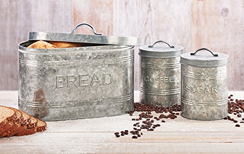 Amici Home Rustic Kitchen Coffee Metal Canister | Galvanized Metal Storage Container with Handle | 76 Ounce Capacity | Coffee Canister with Lid for Kitchen Countertop