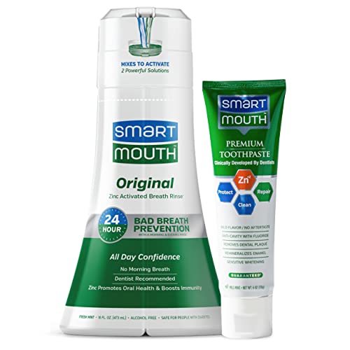 SmartMouth Original Activated Mouthwash & Premium Zinc Ion Toothpaste, Lasts 24 Hours, Mint