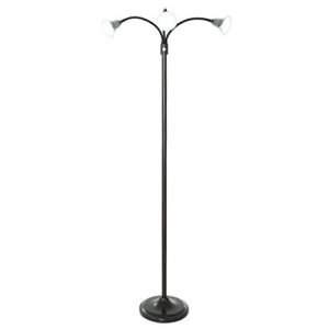 lavish home 3 head floor lamp, led light with adjustable arms, touch switch and dimmer (black)