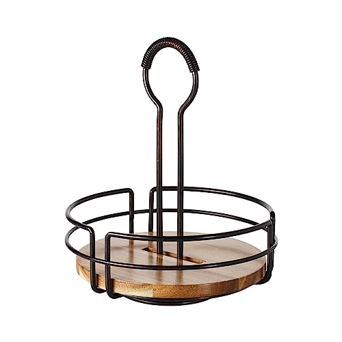 Gourmet Basics by Mikasa Hanover Rotating Condiment Caddy with Acacia Wood Insert, Antique Black