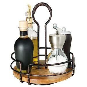 Gourmet Basics by Mikasa Hanover Rotating Condiment Caddy with Acacia Wood Insert, Antique Black