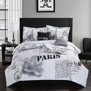 casa j'adore paris 5 piece comforter set, full/queen, black and white