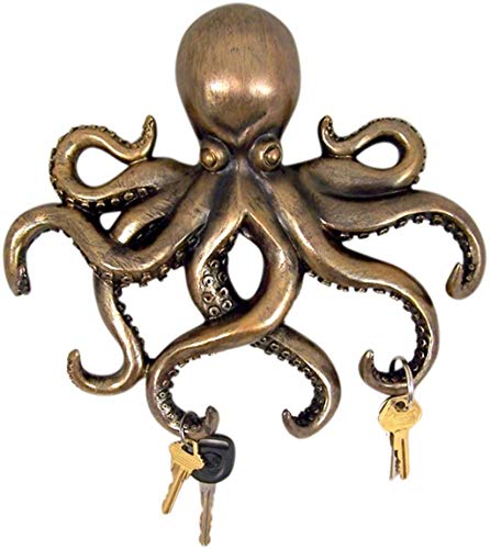 DWK Octopus Wall Sculpture Decorative Key Holder | Ocean Theme House Key Hanger Home Entrance Decor | Nautical Octopus Decor Sea Wall Art | Octopus Decoration - 11"