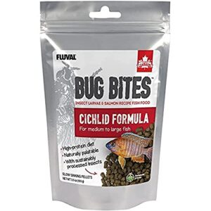 fluval bug bites cichlid fish food, pellets for medium to large sized fish, 3.53 oz., a6581