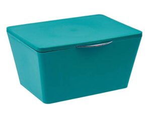 wenko, petrol, decorative box organization, container for bathroom storage, small basket with lid, 7.48 x 3.94 x 6.10 in, 7.5 x 3.9 x 6.1 inch