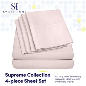 Twin Size Bed Sheets - 4 Piece 1500 Supreme Collection Fine Brushed Microfiber Deep Pocket Twin Sheet Set Bedding - 1 EXTRA PILLOW CASES, GREAT VALUE, Twin, Pale Pink