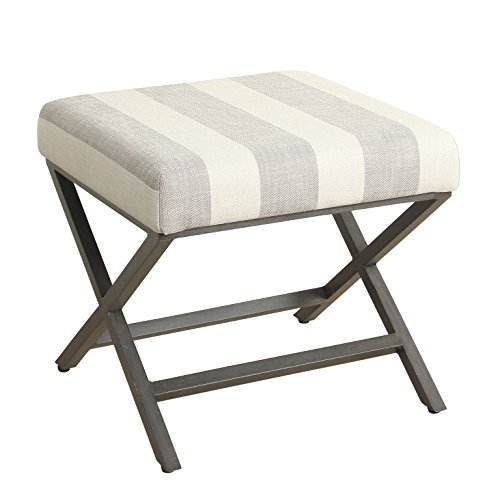 Homepop Home Decor | Modern Square Ottoman with Metal X Base | Ottoman for Living Room & Bedroom | Decorative Home Furniture (Tan and Cream Awning Stripe)