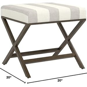 Homepop Home Decor | Modern Square Ottoman with Metal X Base | Ottoman for Living Room & Bedroom | Decorative Home Furniture (Tan and Cream Awning Stripe)