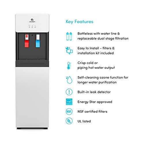 Avalon A7BOTTLELESS Self Cleaning Touchless Bottleless Cooler Dispenser-Hot & Cold Water Child Safety Lock, UL/Energy Star, White