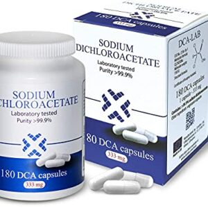 DCA - Sodium Dichloroacetate 333mg - Purity >99.9%, Made in Europe, by DCA-LAB, Certificate of Analysis Included, Tested in a Certified Laboratory, 180 Capsules