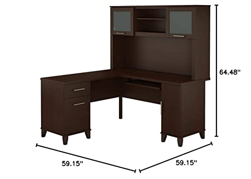 Somerset 60W L Shaped Desk with Hutch in Mocha Cherry