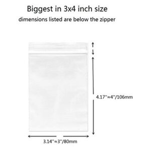 3''x 4'', (Pack of 100) Small Clear Poly Zipper Bags Reclosable Zipper lock Storage Plastic Bags for Jewelry, Gift Card, Halloween Candy