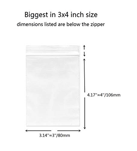 3''x 4'', (Pack of 100) Small Clear Poly Zipper Bags Reclosable Zipper lock Storage Plastic Bags for Jewelry, Gift Card, Halloween Candy