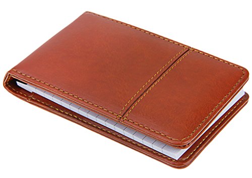 Small Pocket PU Leather Business Notebook Lined Memo Pad Holder Jotter Book Steno Notepad 3.5-Inch X 5.5-Inch Note Pad, Refillable, 8 Digital Calculator, Pen Holder Loop, Metal Ball Point Pen