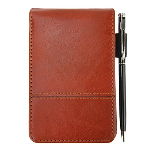 Small Pocket PU Leather Business Notebook Lined Memo Pad Holder Jotter Book Steno Notepad 3.5-Inch X 5.5-Inch Note Pad, Refillable, 8 Digital Calculator, Pen Holder Loop, Metal Ball Point Pen