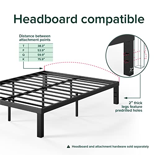 ZINUS Luis 16 Inch QuickLock Metal Platform Bed Frame / Mattress Foundation with Steel Slat Support / No Box Spring Needed / Easy Assembly, Queen