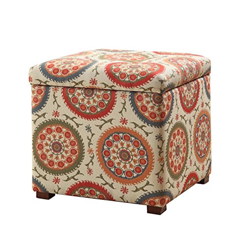 Homepop Home Decor | Classic Square Storage Ottoman with Lift Off Lid | Ottoman with Storage for Living Room & Bedroom, Suzani 17.50" x 17.50" x 17.50"