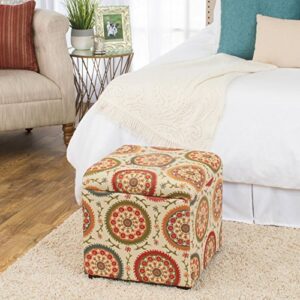 Homepop Home Decor | Classic Square Storage Ottoman with Lift Off Lid | Ottoman with Storage for Living Room & Bedroom, Suzani 17.50" x 17.50" x 17.50"