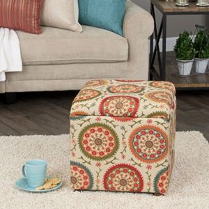 Homepop Home Decor | Classic Square Storage Ottoman with Lift Off Lid | Ottoman with Storage for Living Room & Bedroom, Suzani 17.50" x 17.50" x 17.50"