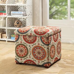 Homepop Home Decor | Classic Square Storage Ottoman with Lift Off Lid | Ottoman with Storage for Living Room & Bedroom, Suzani 17.50" x 17.50" x 17.50"