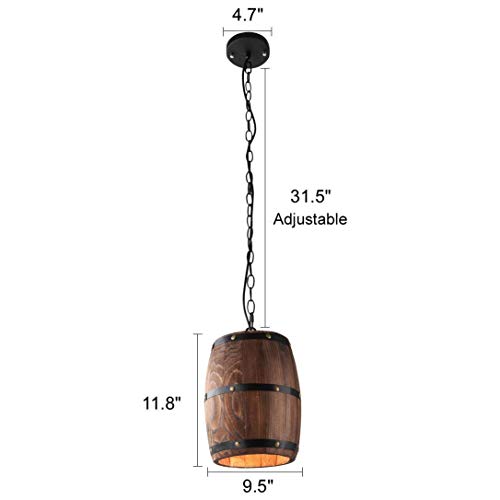 Newrays Antique Wood Wine Barrel Pendant Lamp Hanging Rustic Unique Kitchen Bar Ceiling Lamp Light Fixtures (S)