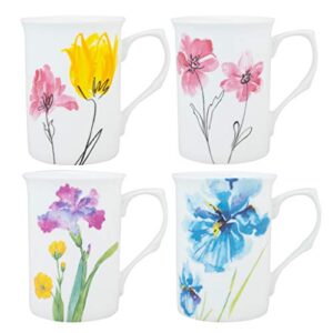 gracie bone china watercolors 9-ounce mug, set of 4