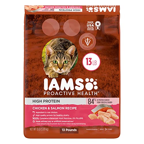 IAMS PROACTIVE HEALTH High Protein Adult Dry Cat Food with Chicken & Salmon Cat Kibble, 13 lb. Bag