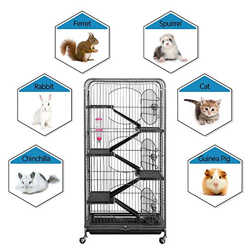 Yaheetech 52-inch Ferret Cage 6 Level Metal Rat Cage with 3 Front Doors/Feeder/Wheels Small Animal Cage for Ferret/Chinchilla/Bunny/Rabbit/Squirrel, Black