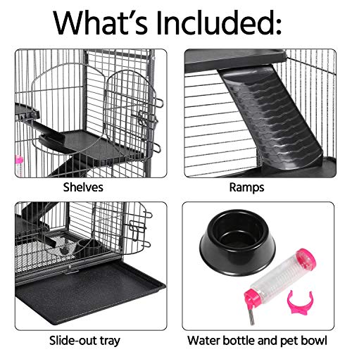 Yaheetech 52-inch Ferret Cage 6 Level Metal Rat Cage with 3 Front Doors/Feeder/Wheels Small Animal Cage for Ferret/Chinchilla/Bunny/Rabbit/Squirrel, Black