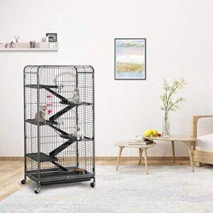 Yaheetech 52-inch Ferret Cage 6 Level Metal Rat Cage with 3 Front Doors/Feeder/Wheels Small Animal Cage for Ferret/Chinchilla/Bunny/Rabbit/Squirrel, Black