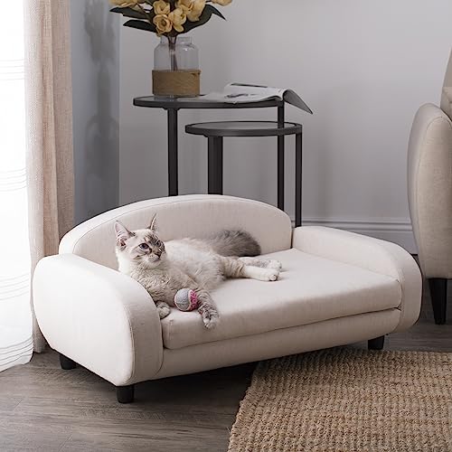 Paws & Purrs Modern Pet Sofa 31.5" Wide Low Back Lounging Bed with Removable Mattress Cover in Espresso/Oatmeal