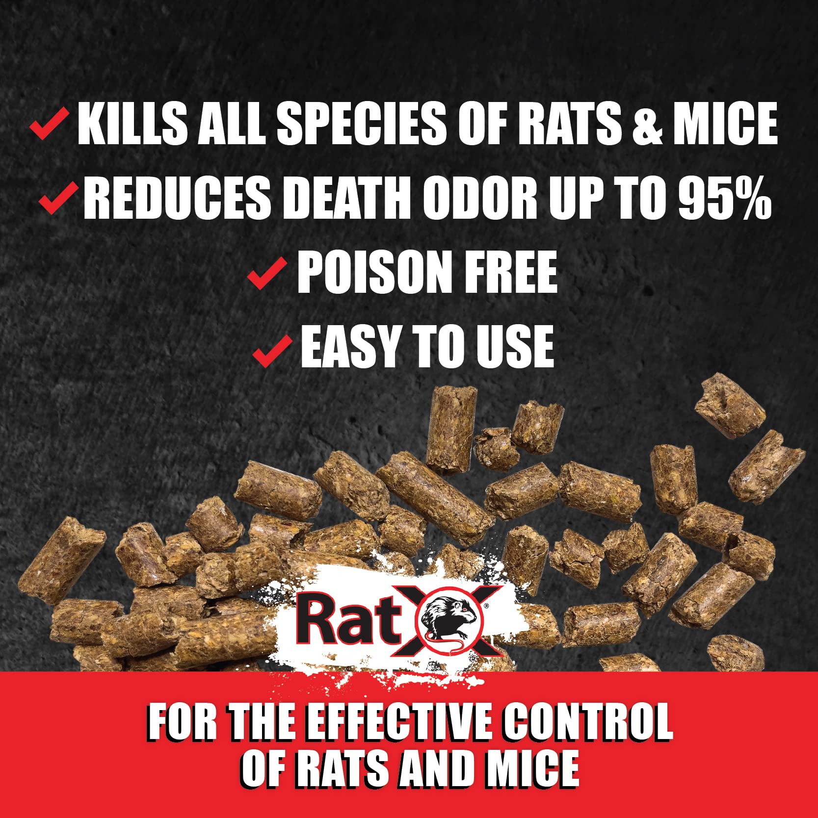 EcoClear Products 620104, RatX All-Natural Non-Toxic Humane Rat and Mouse Pellets, Ready-to-Use Pre-Measured 3 oz. Bait Trays, 2-Pack