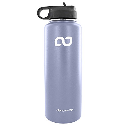 Alpha Armur 40 Oz (1.1L)Water Bottle Stainless Steel drinking flask Double Wall Vacuum Insulated stainless steel food flask Wide Mouth Bottle with Sports Lid flask stainless steel for beach, Gray