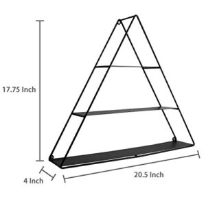 MyGift Wall Mounted Matte Black Metal Triangular 3 Tier Decorative Display Shelf for Collectibles and Crystals, Pyramid Shaped Wall Shelf Rack for Bathroom, Living Room, Bedroom