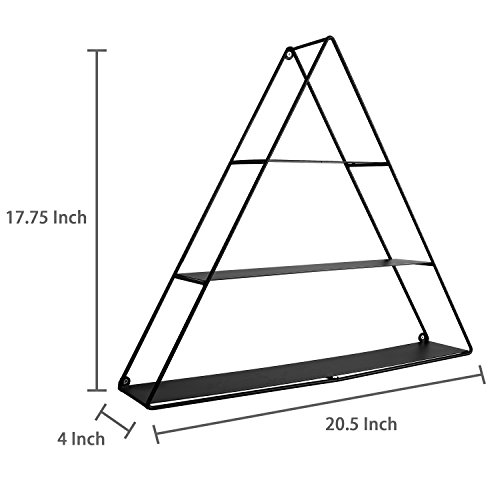 MyGift Wall Mounted Matte Black Metal Triangular 3 Tier Decorative Display Shelf for Collectibles and Crystals, Pyramid Shaped Wall Shelf Rack for Bathroom, Living Room, Bedroom