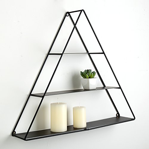 MyGift Wall Mounted Matte Black Metal Triangular 3 Tier Decorative Display Shelf for Collectibles and Crystals, Pyramid Shaped Wall Shelf Rack for Bathroom, Living Room, Bedroom